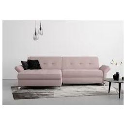 Ecksofa Inosign "Maredo L-Form" Sofas Gr. B/H/T: 284 cm x 89 cm x 179 cm, Chenille-Optik, mega-Recamiere links, mit Kopfteilverstellung, mit Armteilfunktion, mit Vorziehsitz motorisch und mit Bettkasten, rosa (rose) Federkern, wahlweise auch mit Kopfteil- und Armlehnverstellung