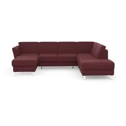 Sit & More Wohnlandschaft SIT&MORE "Visby U-Form" Sofas Gr. B/H/T: 303 cm x 87 cm x 213 cm, Soft clean, Ottomane rechts, mit Bettfunktion-mit Stauraum, rot (bordeaux) Wahlweise mit Bettfunktion und Stauraum, frei im Raum stellbar