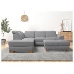 Ecksofa Home Affaire "Dundee L-Form" Sofas Gr. B/H/T: 263cm x 86cm x 219cm, Flachgewebe, Ottomane links, ohne Bettfunktion-ohne Stauraum-ohne Kopfteilverstellung, grau (steel) wahlweise mit Kopfteilverstellung und zusätzlich Bettfunktion