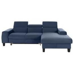 Ecksofa COTTA "Morven L-Form" Sofas Gr. B/H/T: 244cm x 72cm x 166cm, Samtvelours, Recamiere rechts, mit Bettfunktion-mit Bettkasten-mit Ladestation-mit Kopfteilverstellung, blau Ecksofa Polstermöbel Sofas Inklusive Kopfteilverstellung, wahlweise mit Ladestation, Bettfunktion