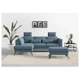 Sit & More Ecksofa SIT & MORE "Lindholm L-Form" Sofas Gr. B/H/T: 254cm x 88cm x 188cm, Flachgewebe, Ottomane links, mit Sitztiefenverstellung, blau (pacific) mit Sitztiefenverstellung und Federkern