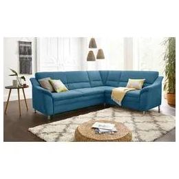 Sit & More Ecksofa SIT & MORE "Cardoso L-Form" Sofas Gr. B/H/T: 249cm x 90cm x 209cm, Luxus-Microfaser, langer Schenkel links, mit Bettfunktion-mit Bettkasten, blau (azur) mit Federkern, wahlweise Bettfunktion und Schubkasten