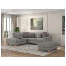 Sit & More Ecksofa SIT & MORE "Dundee L-Form" Sofas Gr. B/H/T: 263cm x 86cm x 219cm, Luxus-Microfaser Paris, Ottomane links, mit Kopfteilverstellung-ohne Bettfunktion-ohne Stauraum, weiß (silber) mit Federkern und Massivholzfüßen, wahlweise Kopfteilverstellung