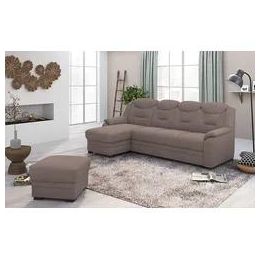 Ecksofa COTTA "Marcus L-Form" Sofas Gr. B/H/T: 257cm x 99cm x 162cm, Microfaser bedruckt, Recamiere links-Bettfunktion rechts, Mit Bettfuntion, braun (mud) Bequemes Ecksofa in klassischem Design mit hoher Rückenlehne