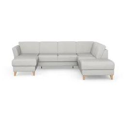 Sit & More Wohnlandschaft SIT & MORE "Visby U-Form" Sofas Gr. B/H/T: 303 cm x 87 cm x 213 cm, Soft clean, Ottomane rechts, mit Bettfunktion-mit Stauraum, grau (hellgrau) wahlweise mit Bettfunktion und Stauraum, frei im Raum stellbar