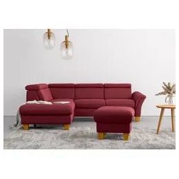 Ecksofa Home Affaire "Lindgren L-Form" Sofas Gr. B/H/T: 249cm x 84cm x 217cm, Luxus-Microfaser Florence, Ottomane links, ohne TV-Funktion motorisch-ohne Bettfunktion mit einklappbaren Rollen-ohne Stauraum-ohne Kopfteilverstellung-ohne Federkern, rot (bordeaux) wahlweise mit TV-Funktion, Stauraum und Kopfteilverstellung