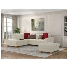 Sit & More Ecksofa SIT & MORE "Dundee L-Form" Sofas Gr. B/H/T: 263cm x 86cm x 219cm, Struktur weich, Ottomane links, mit Kopfteilverstellung-mit Bettfunktion-mit Stauraum, beige (creme) mit Federkern und Massivholzfüßen, wahlweise Kopfteilverstellung