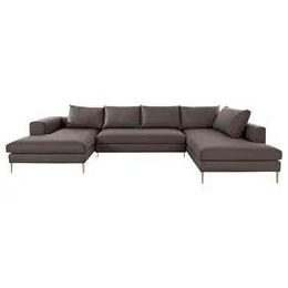 Wohnlandschaft OTTO products "Finnja, U-Form" Sofas Gr. B/H/T: 351 cm x 83 cm x 210 cm, Struktur fein, Recamiere links, ohne Bettfunktion-ohne Bettkasten, braun Wohnlandschaft Sofas