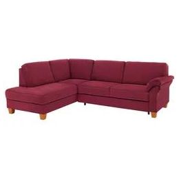 Ecksofa Home Affaire "Borkum L-Form" Sofas Gr. B/H/T: 249cm x 87cm x 189cm, Luxus-Microfaser ALTARA NUBUCK, Ottomane links, ohne Bettfunktion, rot (bordeaux) mit Federkern, wahlweise Bettfunktion