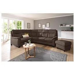 Ecksofa Home Affaire "Boccaccio L-Form" Sofas Gr. B/H/T: 265cm x 104cm x 215cm, Luxus-Microfaser ALTARA NUBUCK, langer Schenkel rechts, mit Bettfunktion-mit Schubkasten, braun mit Federkern, incl. Kopfteilverstellung, wahlweise Bettfunktion