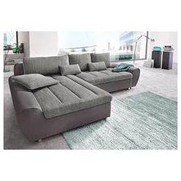 Sit & More Ecksofa SIT & MORE "Bandos L-Form" Sofas Gr. B/H/T: 289cm x 83cm x 173cm, Luxus-Kunstleder-Struktur, Recamiere links, mit Bettfunktion, grau (elefant, grau) in 2 unterschiedlichen Größen, wahlweise mit Bettfunktion