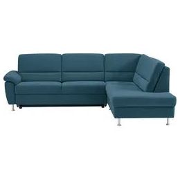 Ecksofa CALIZZA INTERIORS "Onyx L-Form" Sofas Gr. B/H/T: 257 cm x 90 cm x 196 cm, Samtoptik, Ottomane rechts, mit Bettfunktion und Bettkasten, blau (1078 nachtblau) Ottomane links oder rechts, wahlweise mit Bettfunktion, Breite 257 cm