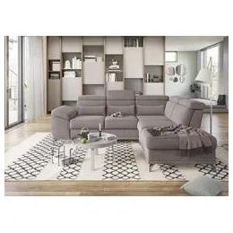 Sit & More Ecksofa SIT&MORE "Cabrio L-Form" Sofas Gr. B/H/T: 274 cm x 87 cm x 230 cm, Struktur weich, langer Schenkel links, mit Bettfunktion-mit Bettkasten-mit Sitztiefenverstellung-mit Kopfteilverstellung-mit Armteilfunktion-mit 3 Nierenkissen, braun (savannah) mit Sitztiefenverstellung und Federkern, 3 Nierenkissen Bestseller