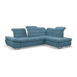 Ecksofa WERK2 "Roma L-Form" Sofas Gr. B/H/T: 284cm x 105cm x 217cm, Struktur weich, Recamiere rechts, Schlaffunktion, Bettkasten, verstellbare Kopfteile, Sitztiefenverstellung, blau (hellblau) Sofa mit Schlaffunktion, Sitztiefenverstellung, verstellbare Kopfteile