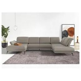 Wohnlandschaft Inosign "Coco U-Form" Sofas Gr. B/H/T: 382cm x 88cm x 242cm, Feincord, mega-Recamiere links, ohne Sitztiefenverstellung-ohne Armteilverstellung-ohne Kopfteilverstellung-mit Federkern, grau (steel) Sitztiefen-, Arm- und Kopfteilverstellung, Cord-Bezug, Fußhöhe 15 cm