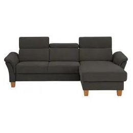 Ecksofa Home Affaire "Conville L-Form" Sofas Gr. B/H/T: 256cm x 84cm x 167cm, Webstoff, Recamiere rechts, inkl.Kopfteilverstellung, ohne Bettfunktion und Bettkasten, braun (espresso) Federkern, wahlweise mit Bettfunktion und Bettkasten bzw. Stauraum