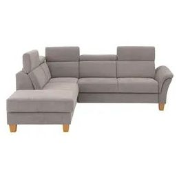 Ecksofa Home Affaire "Conville L-Form" Sofas Gr. B/H/T: 247cm x 84cm x 217cm, Webstoff, Ottomane links, inkl.Kopfteilverstellung, mit Bettfunktion und Stauraum, braun (latte) Federkern, wahlweise mit Bettfunktion und Bettkasten bzw. Stauraum