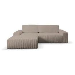 Ecksofa WERK2 "Hugo-L L-Form" Sofas Gr. B/H/T: 267cm x 85cm x 167cm, Breitcord, Recamiere links, Schlaffunktion und Bettkasten, grau (taupe) Design Ecksofa in Cord mit Schlaffunktion & Bettkasten