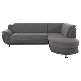 Ecksofa Trendmanufaktur "Rondo 3, L-Form" Sofas Gr. B/H/T: 265cm x 85cm x 190cm, Kunstleder SOFTLUX-Struktur, Ottomane rechts, mit Federkern, mit Bettfunktion, grau (dunkelgrau, grau, weiß) mit Ottomane und Federkern, wahlweise Bettfunktion