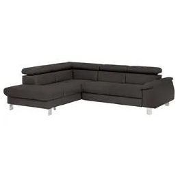 Ecksofa COTTA "Komaris L-Form" Sofas Gr. B/H: 249 cm x 72 cm, NaturLEDER, Ottomane links, mit Bettfunktion-mit Bettkasten-ohne RGB-LED-Beleuchtung-mit Kopfteilverstellung, braun inklusive Kopf- bzw. Rückenverstellung, wahlweise Bettfunktion