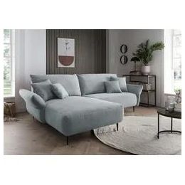 Ecksofa Inosign "Amarena L-Form" Sofas Gr. B/H/T: 286cm x 96cm x 178cm, Cord, Recamiere links, Zierkissenfarbe 40 x 40cm: aqua-Zierkissenfarbe 45 x 45cm: aqua, blau (aqua) inklusive Armlehnenverstellfunktion, 4x Zierkissen gratis