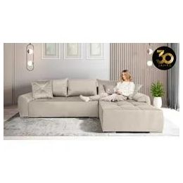 Ecksofa Collection AB "Bilbao L-Form" Sofas Gr. B/H/T: 285cm x 85cm x 176cm, Samtvelours, Recamiere beidseitig montierbar, beige inkl. Bettfunktion und Bettkasten, Zierkissen mit Strassstein