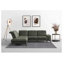 Sit & More Ecksofa SIT & MORE "Cabana L-Form" Sofas Gr. B/H/T: 303cm x 84cm x 244cm, Feincord, Ottomane links, mit Sitztiefenverstellung-mit Kopfteilverstellung-mit Armlehnfunktion-mit Federkern, grün (olive) Ottomane, wahlweise mit Sitztiefen-,Armlehnen- und Kopfteilfunktion