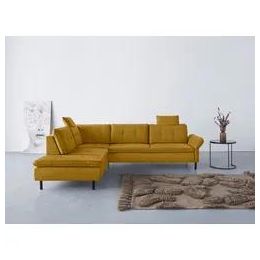 Ecksofa Inosign "Birkholm L-Form" Sofas Gr. B/H/T: 270cm x 83cm x 226cm, Olympia EASY CLEAN, Ottomane links, mit Armlehnfunktion, gelb (mustard) Armlehnverstellung, auch in Easy Clean Bezug - mit Wasser zu reinigen