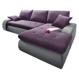 Ecksofa Trendmanufaktur "Indie, L-Form" Sofas Gr. B/H/T: 246cm x 86cm x 155cm, Kunstleder SOFTLUX-Struktur fein, Recamiere rechts, mit Bettfunktion-XL, lila (grau/brombeer) wahlweise XL oder XXL