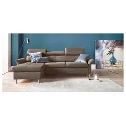 Ecksofa exxpo - SOFA FASHION "Maretto, bequem und komfortabel, L-Form" Sofas Gr. B/H/T: 257cm x 96cm x 167cm, Lederfaserstoff, Recamiere links, ohne Bettfunktion, beige (sahara) inkl. Kopf- bzw. Rückenverstellung, wahlweise mit Bettfunktion