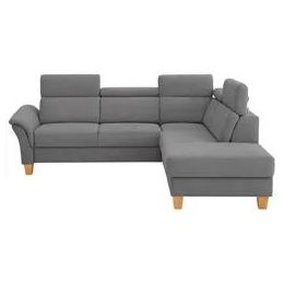 Ecksofa Home Affaire "Conville L-Form" Sofas Gr. B/H/T: 247cm x 84cm x 217cm, Luxus-Microfaser Euphoria, Ottomane rechts, inkl.Kopfteilverstellung, mit Bettfunktion und Stauraum, grau Federkern, wahlweise mit Bettfunktion und Bettkasten bzw. Stauraum