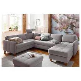 Wohnlandschaft Home Affaire "Earl U-Form" Sofas Gr. B/H/T: 292 cm x 80 cm x 204 cm, Struktur fein, Recamiere rechts, mit Bettfunktion-mit Bettkasten, grau wahlweise auch mit Bettfunktion oder Bettkasten