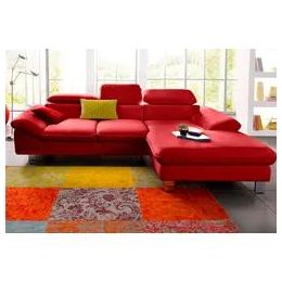 Ecksofa COTTA "Driver L-Form" Sofas Gr. B/H/T: 268cm x 73cm x 169cm, NaturLEDER, Recamiere rechts, mit Kopfteilverstellung-mit Bettfunktion und Bettkasten, rot inkl. Kopfteilverstellung, wahlweise mit Bettfunktion