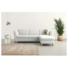 Ecksofa Home Affaire "Trelleborg L-Form" Sofas Gr. B/H/T: 249cm x 86cm x 162cm, Chenille-Optik, Recamiere rechts, ohne Bettfunktion-ohne Bettkasten, grau (hellgrau) Federkern-Polsterung, wahlweise mit Bettfunktion und Bettkasten