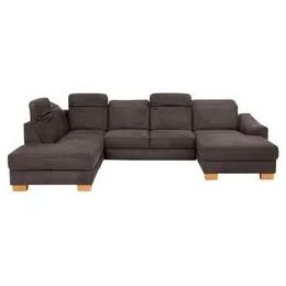 Wohnlandschaft Home Affaire "Dundee U-Form" Sofas Gr. B/H/T: 338 cm x 86 cm x 219 cm, Luxus-Microfaser Florence, Ottomane links, inkl. Kopfteilverstellung-ohne Bettfunktion-ohne Stauraum, braun (mocca) wahlweise mit Kopfteilverstellung und zusätzlich Bettfunktion