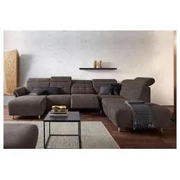 Wohnlandschaft Places of Style "Manhattan U-Form" Sofas Gr. B/H/T: 345cm x 102cm x 247cm, Flachgewebe, Ottomane rechts, braun (espresso) 2 Sitze mit elektrischer Relaxfunktion, verstellbare Armlehnen