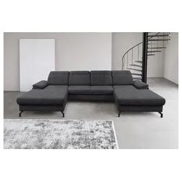 Wohnlandschaft WERK2 "Slavio U-Form" Sofas Gr. B/H/T: 348cm x 98cm x 184cm, Struktur weich, Recamiere rechts, Schlaffunktion, Bettkasten, verstellbare Kopfteile, grau (anthrazit) Modernes U-Sofa mit Schlaffunktion, Bettkasten, Kopfteile verstellbar