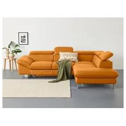 Ecksofa COTTA "Driver L-Form" Sofas Gr. B/H/T: 268cm x 73cm x 214cm, NaturLEDER, Ottomane rechts, mit Kopfteilverstellung-ohne Bettfunktion und Bettkasten, gelb (amber) mit Kopfteilverstellung, wahlweise Bettfunktion