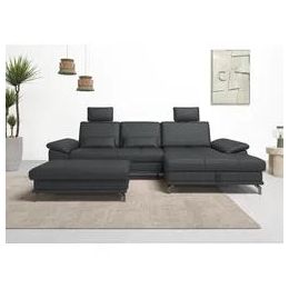 Ecksofa Places of Style "Costello L-Form" Sofas Gr. B/H/T: 301 cm x 89 cm x 176 cm, Material, Recamiere rechts, mit Bettfunktion-mit Bettkasten-Bett im Stoff bezogen, schwarz incl. Sitztiefenverstellung und Armlehnfunktion, 3 Nierenkissen