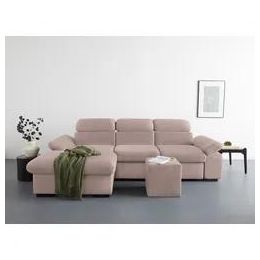 Ecksofa COTTA "Lola L-Form" Sofas Gr. B/H/T: 250cm x 73cm x 165cm, Microfaser PRIMABELLE, Recamiere links, Ohne Bettfunktion-Ohne Bettkasten-Mit Armteilverstellung, braun (mud) mit Hocker & Kopfteilfunktion, wahlw. Bett- und Armteilfunktion