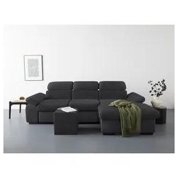 Ecksofa COTTA "Lola L-Form" Sofas Gr. B/H/T: 250cm x 73cm x 165cm, Struktur, Recamiere rechts, Mit Bettfunktion-Mit Bettkasten-Mit Armteilverstellung, schwarz mit Hocker & Kopfteilfunktion, wahlw. Bett- und Armteilfunktion