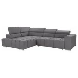 Ecksofa exxpo - SOFA FASHION "Elias, aktuelle Kreuzsteppung im Sitz, bequem, L-Form" Sofas Gr. B/H/T: 307cm x 94cm x 201cm, Webvelours, Ottomane links, ohne Bettfunktion, grau (anthrazit) mit Kopf- bzw. Rückenverstellung, wahlweise Bettfunktion