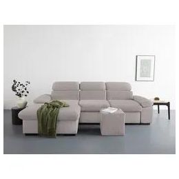 Ecksofa COTTA "Lola L-Form" Sofas Gr. B/H/T: 250cm x 73cm x 165cm, Struktur, Recamiere links, Ohne Bettfunktion-Ohne Bettkasten-Ohne Armteilverstellung, grau (stone) mit Hocker & Kopfteilfunktion, wahlw. Bett- und Armteilfunktion