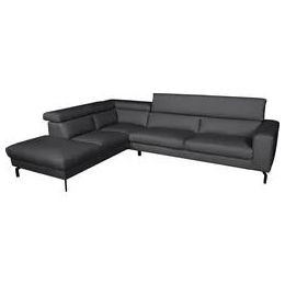 Ecksofa Places of Style "Olanta, L-Form" Sofas Gr. B/H/T: 305cm x 76cm x 233cm, NaturLEDER, Ottomane links, schwarz mit verstellbaren Kopfstützen