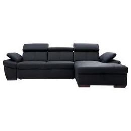 Ecksofa exxpo - SOFA FASHION "Salerno, klassisch modernes Funktionssofa, hoher Sitzkomfort, L-Form" Sofas Gr. B/H/T: 280 cm x 77 cm x 170 cm, Lederfaserstoff, Recamiere rechts, mit Bettfunktion-mit Bettkasten, schwarz inkl. Kopf- und Armteilverstellung, wahlweise mit Bettfunktion