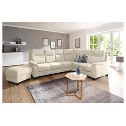 Ecksofa Home Affaire "Boccaccio L-Form", beige (creme), B:265cm H:104cm T:215cm, Struktur weich (90% Polyester / 10% Polyamid), Luxus-Microfaser (100% Polyester), Luxus-Microfaser Vintageoptik(100% Polyester), Sofas, mit Federkern, incl. Kopfteilverstellung, wahlweise Bettfunktion