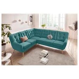 Ecksofa exxpo - SOFA FASHION "Scandi, bequem und komfortabel mit aufwendiger Rückenpolsterung", blau (türkis), B:258cm H:92cm T:92cm, Korpus: 100% PES, Luxus-Microfaser (100% Polyester), Sofas, in aktuellen Farben in hochwertigen Bezugsqualitäten, L-Form