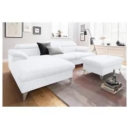 Ecksofa COTTA "Caluso L-Form" Sofas Gr. B/H/T: 254cm x 74cm x 167cm, Kunstleder SOFTLUX, Recamiere links, mit Bettfunktion-mit Bettkasten-mit Kopfteilverstellung, weiß (altweiß) inklusive Kopfteilverstellung, wahlweise mit Bettfunktion