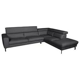 Ecksofa Places of Style "Olanta, L-Form" Sofas Gr. B/H/T: 305cm x 76cm x 233cm, NaturLEDER, Ottomane rechts, schwarz mit verstellbaren Kopfstützen