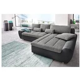 Sit & More Ecksofa SIT & MORE "Bandos L-Form" Sofas Gr. B/H/T: 289cm x 83cm x 173cm, Luxus-Kunstleder-Struktur, Recamiere rechts, mit Bettfunktion, schwarz (schwarz, grau) in 2 unterschiedlichen Größen, wahlweise mit Bettfunktion